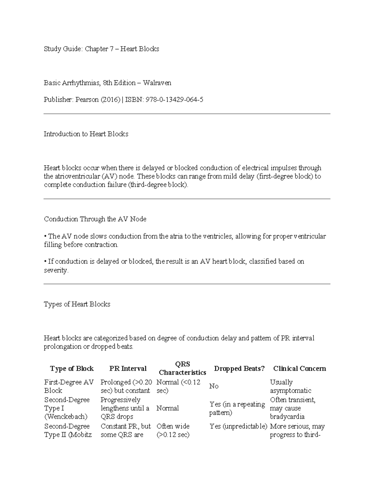 Heart Blocks Study Guide: Chapter 7 - Basic Arrhythmias (Paramedic) - Studocu