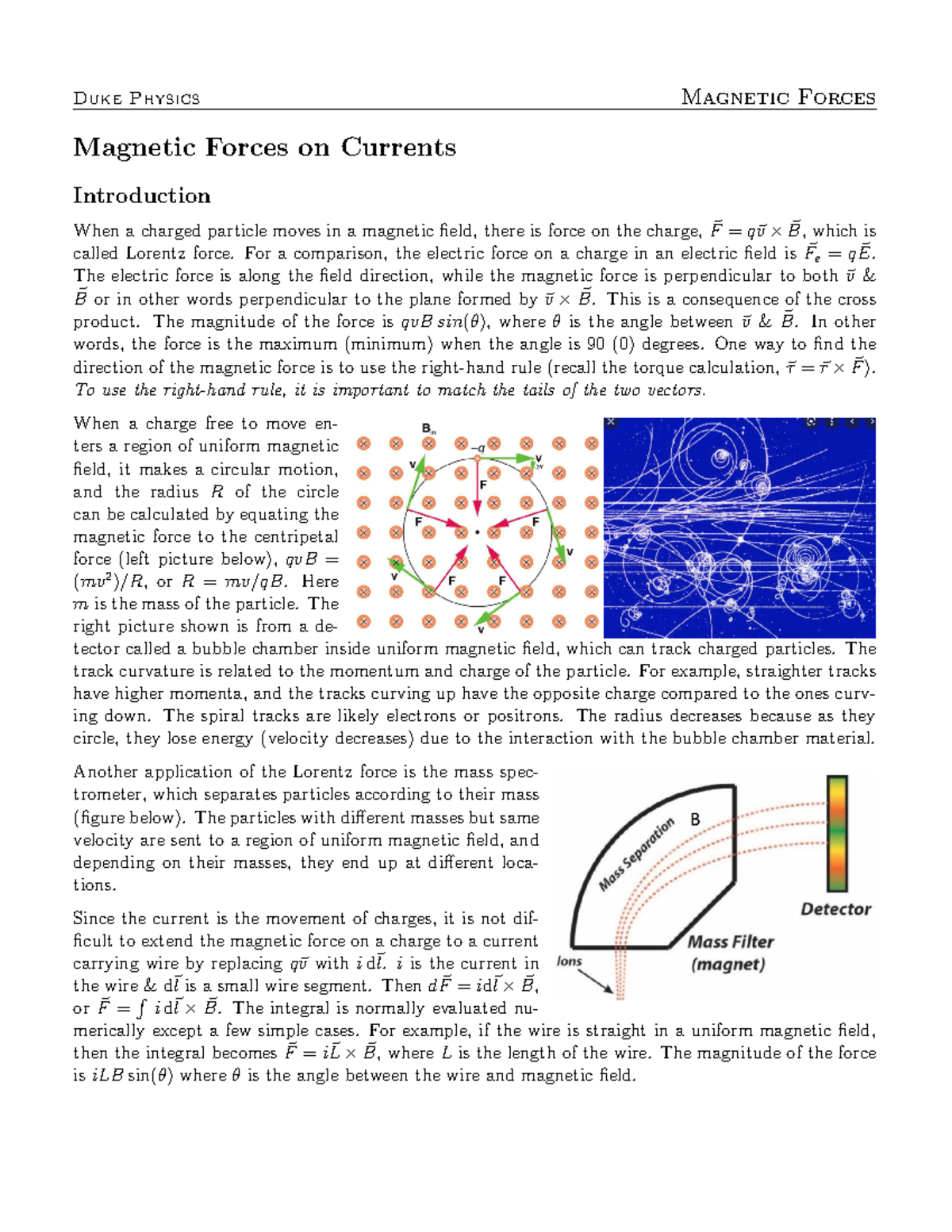 Magnetic Force Lab - Duke Physics Magnetic Forces Magnetic Forces on ...