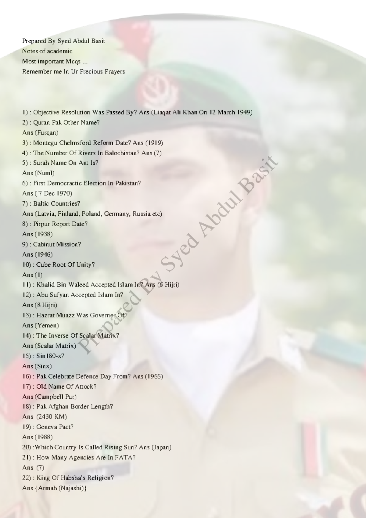 1st Academic MCQs Notes (Prepared by Syed Abdul Basit) - Studocu