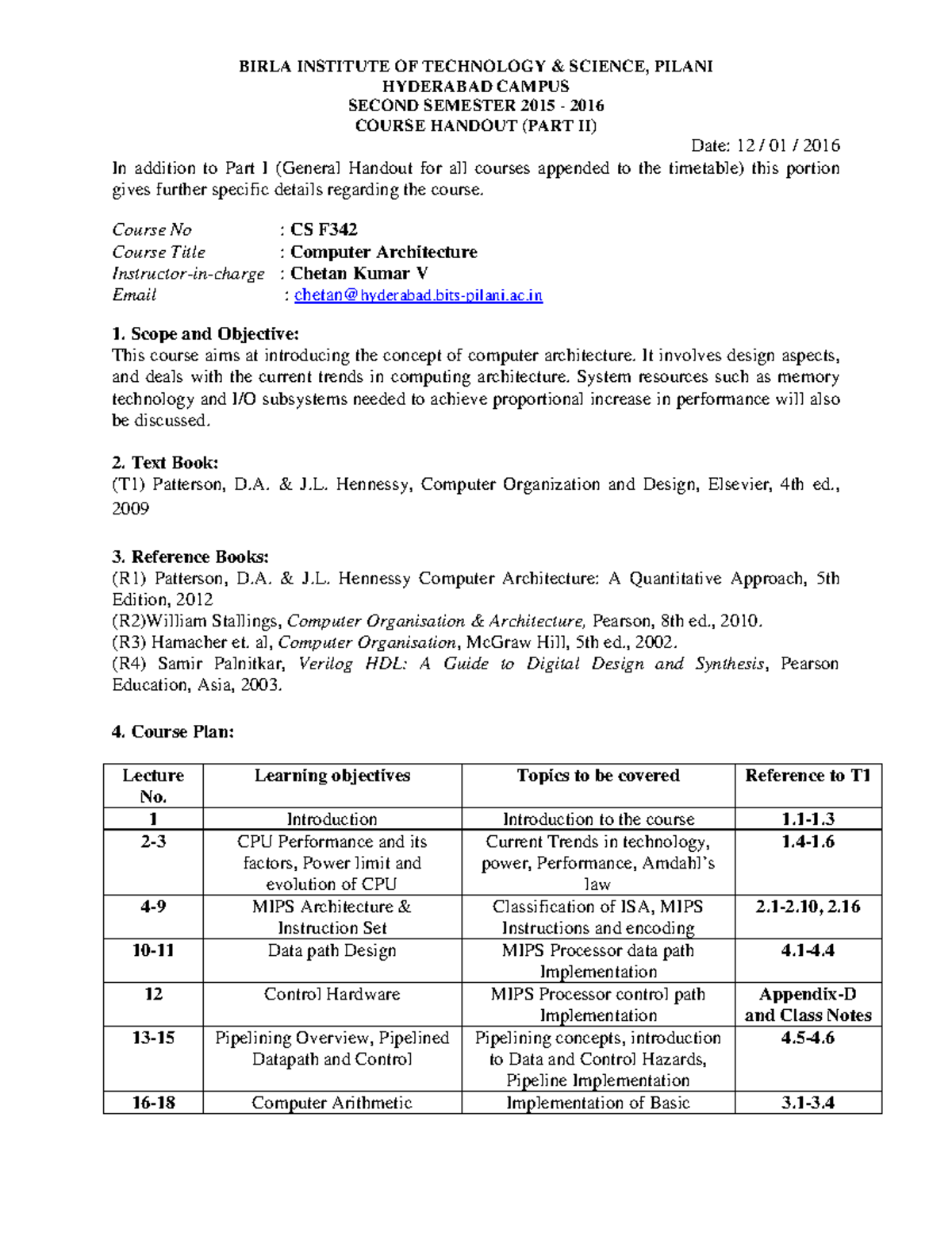 CS F342 Computer Architecture Course Handout (Part II) 2015-16 - Studocu