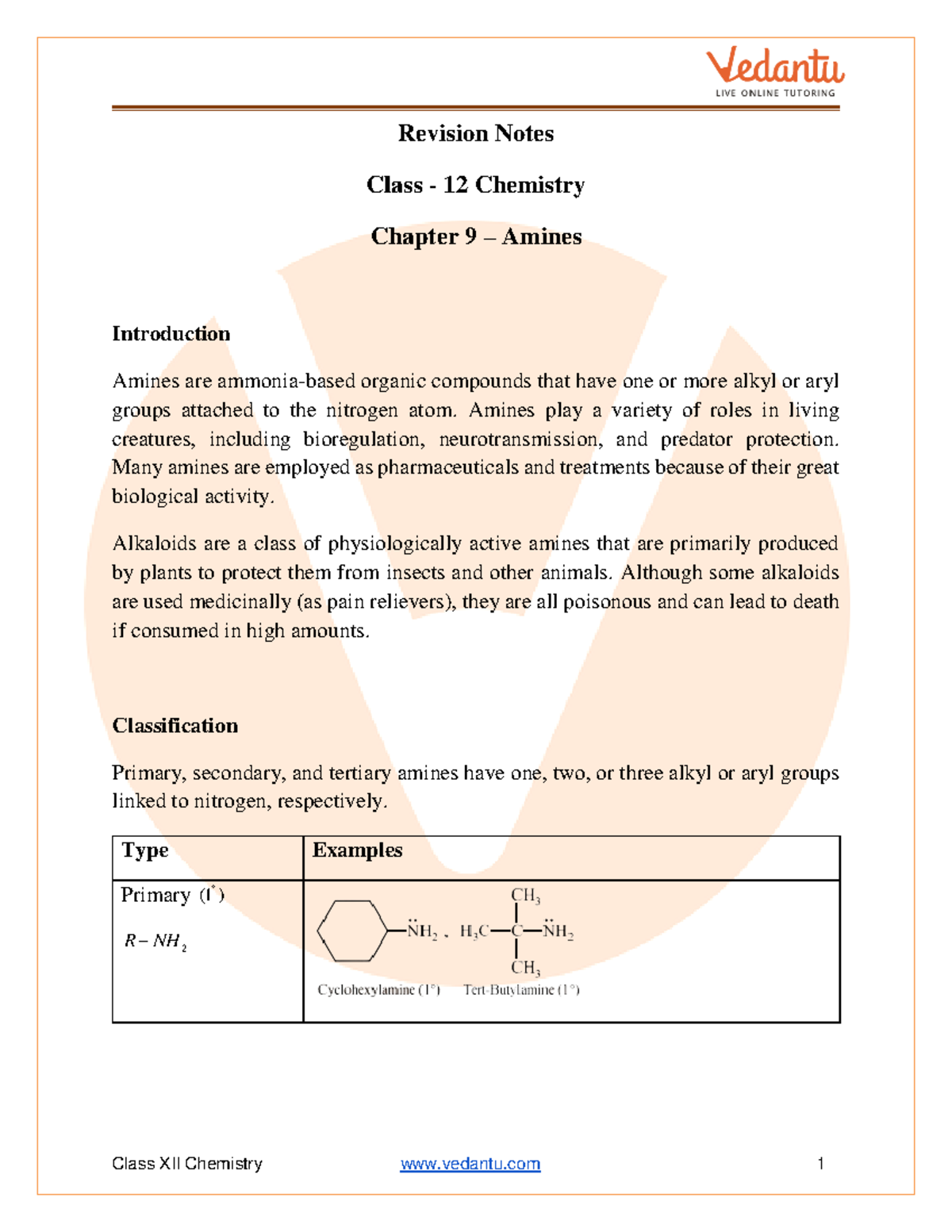 Amines Class 12 Notes CBSE Chemistry Chapter 12 [PDF] - Revision Notes ...
