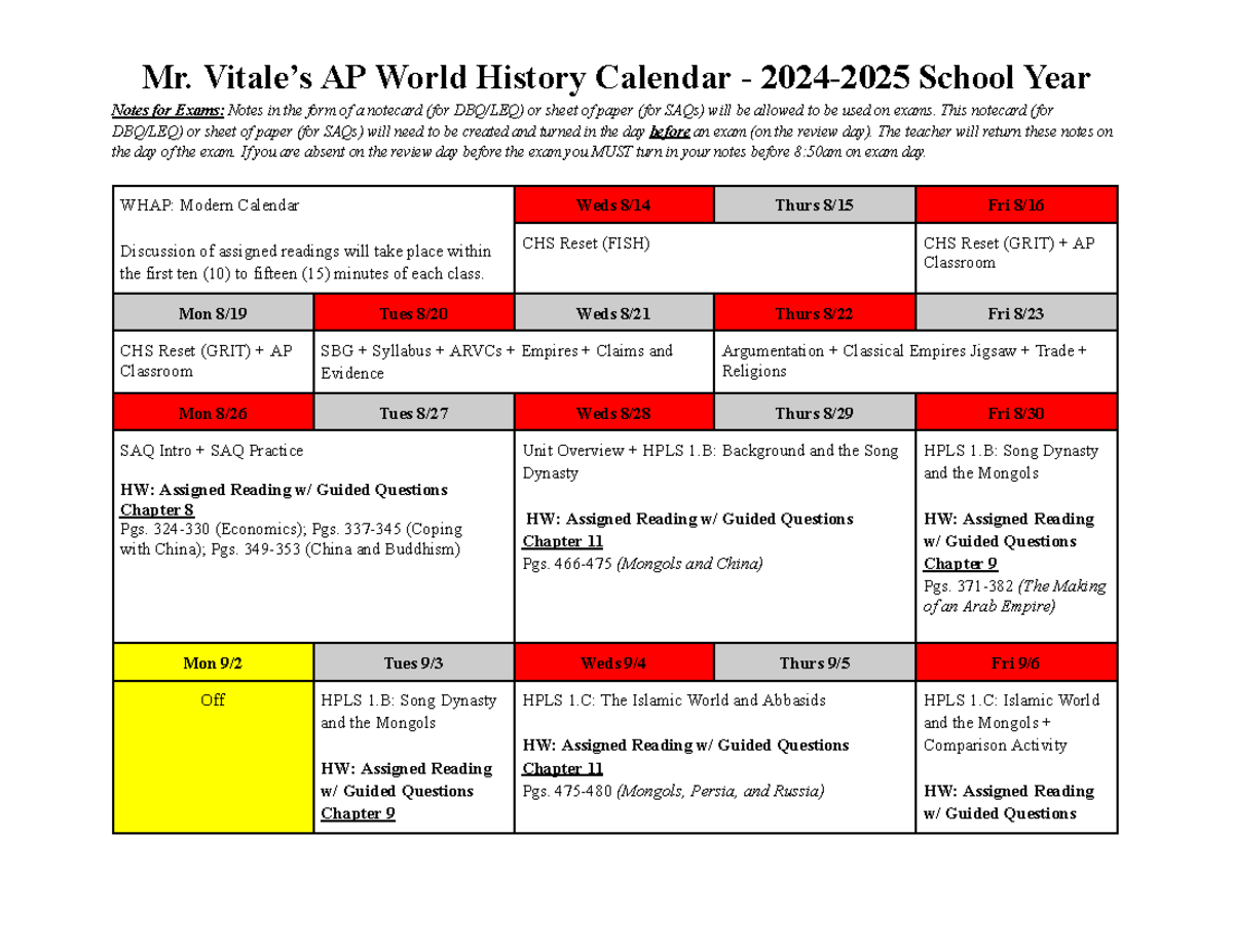 24-25 WHAP Calendar - bbb - Mr. Vitale’s AP World History Calendar ...