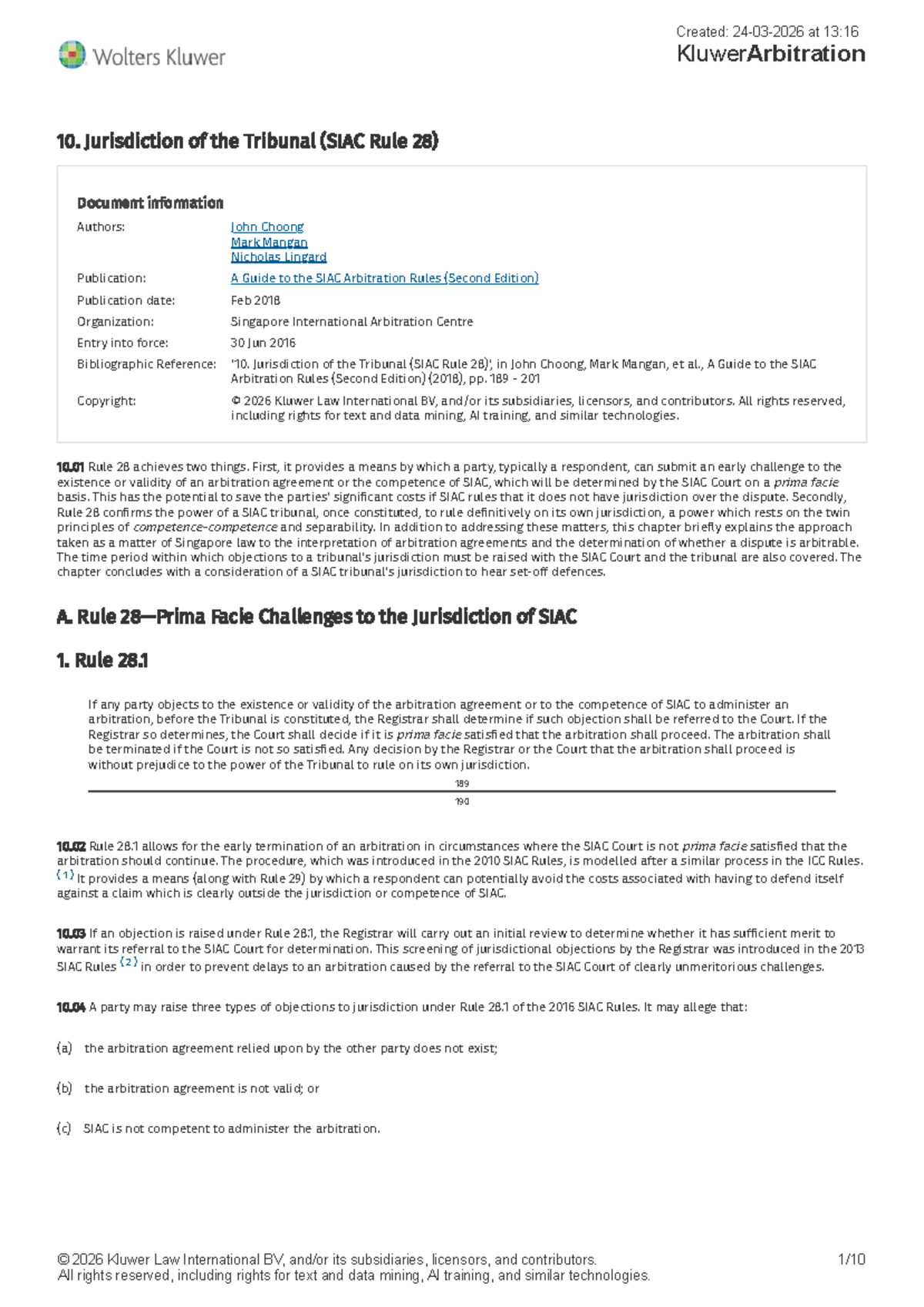 Jurisdiction of the Tribunal: Insights on SIAC Rule 28 - Studocu