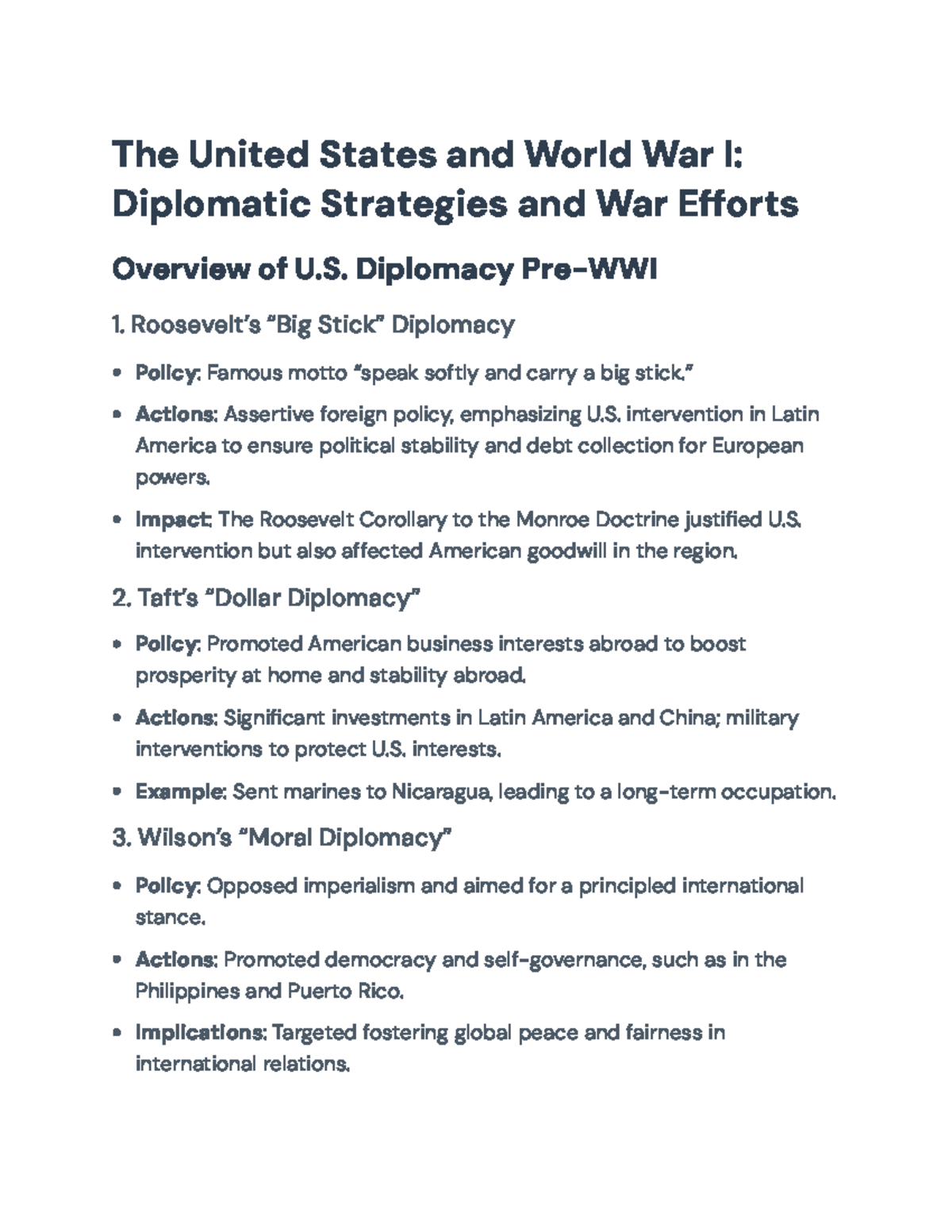 U.S. Diplomacy in WWI: Strategies & Involvement Overview (HIST 201 ...