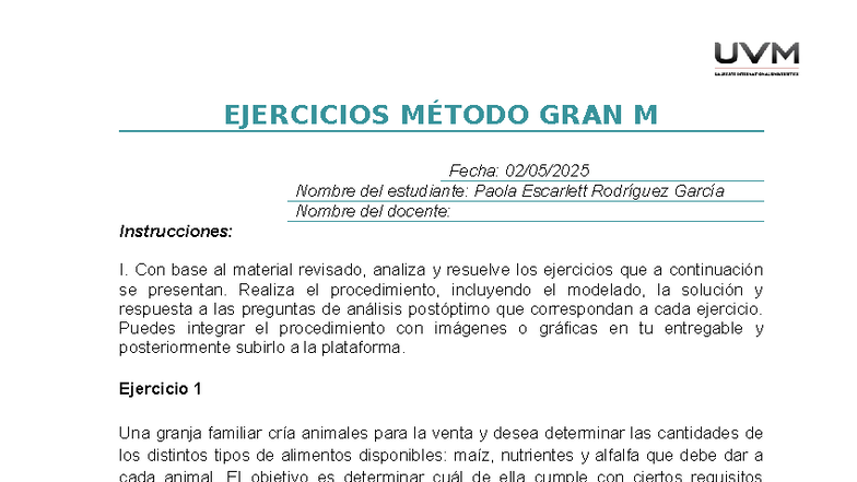 Ejercicios de Programación Lineal con Método Gran M - A5 - Studocu
