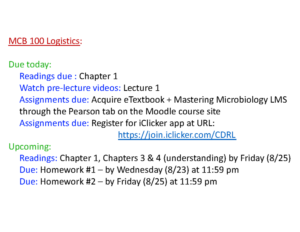 MCB 100 Lecture 1: Intro to Microbiology & Key Concepts - Studocu