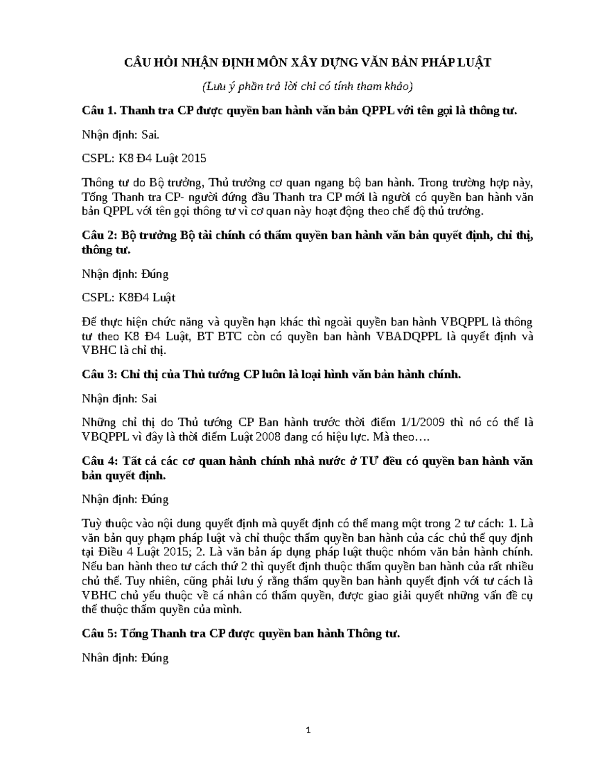 XDVB - Nhận Định Môn Xây Dựng Văn Bản Pháp Luật - Studocu