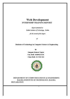 Internship Report - Internshala Web dev - Internship Report on Web Development Training ...