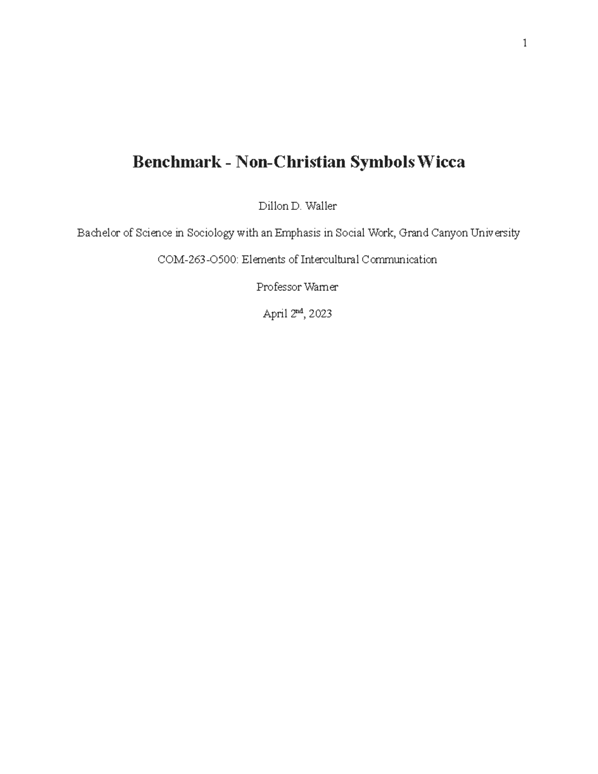 Benchmark - Understanding Non-Christian Symbols in Wicca (COM-263-O500 ...