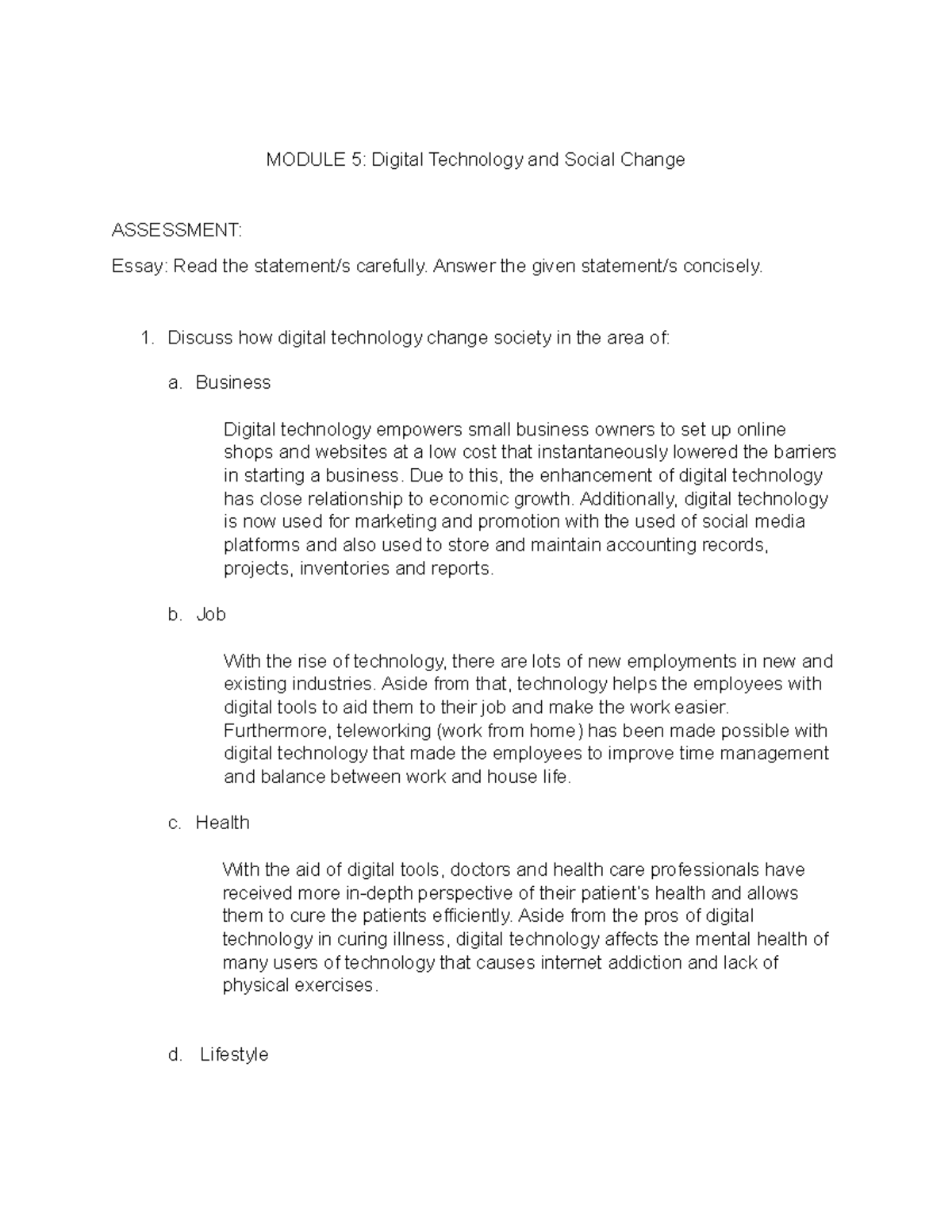 Module 5: Digital Technology & Its Impact on Society Essay - Studocu