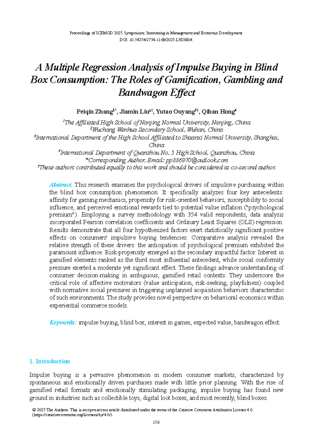 Multiple Regression Analysis of Impulse Buying in Blind Box Consumption: - Studocu