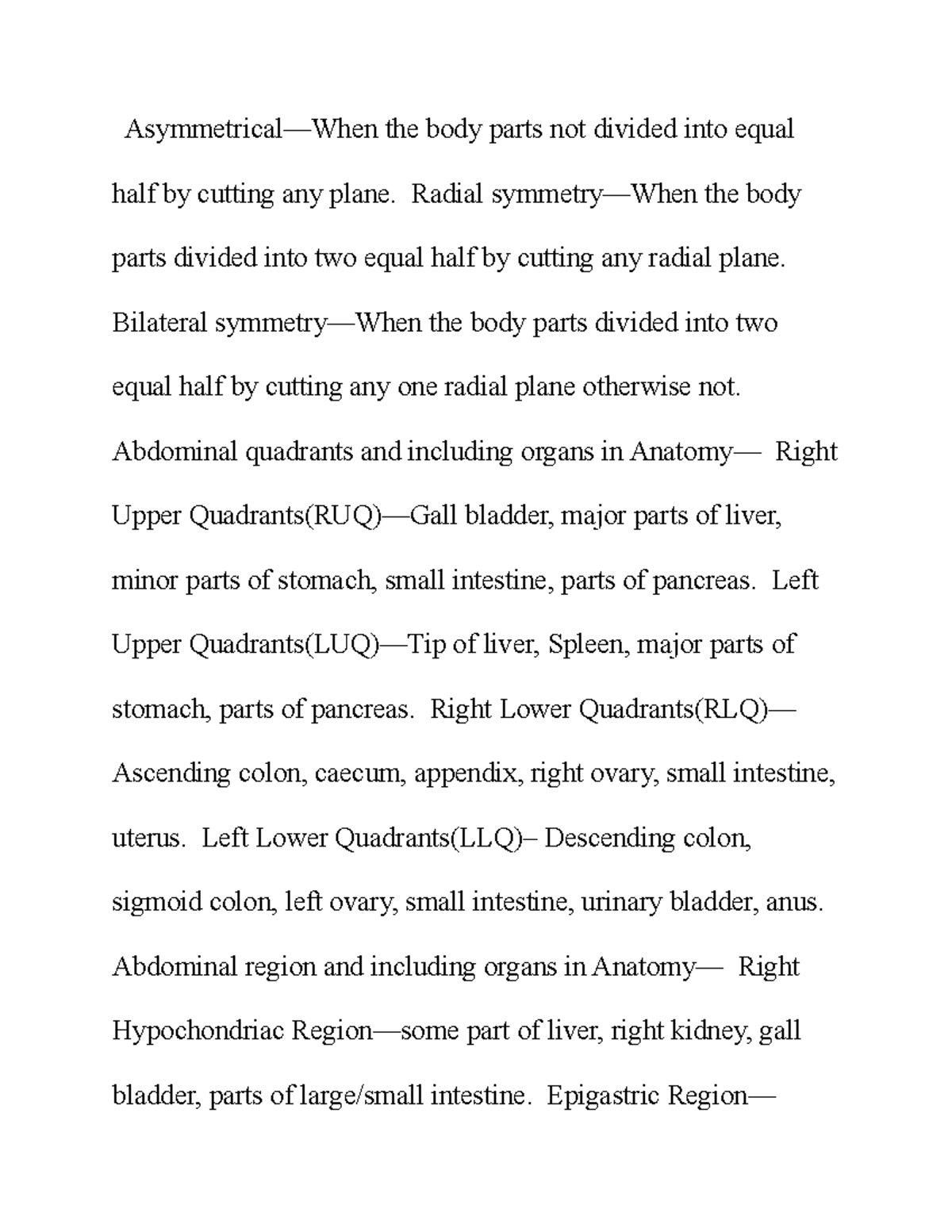 Asymmetrical & Symmetrical Body Parts in Anatomy Overview - Studocu
