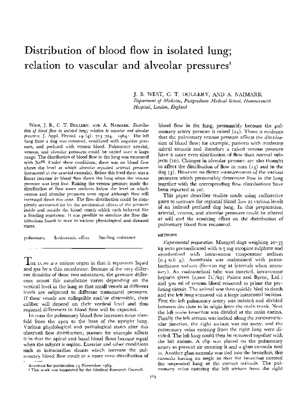 Distribution of Blood Flow in Isolated Lung: Vascular & Alveolar ...