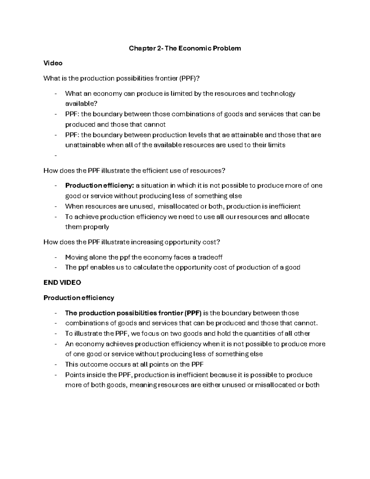 Chapter 2: The Economic Problem and Production Possibilities Frontier ...
