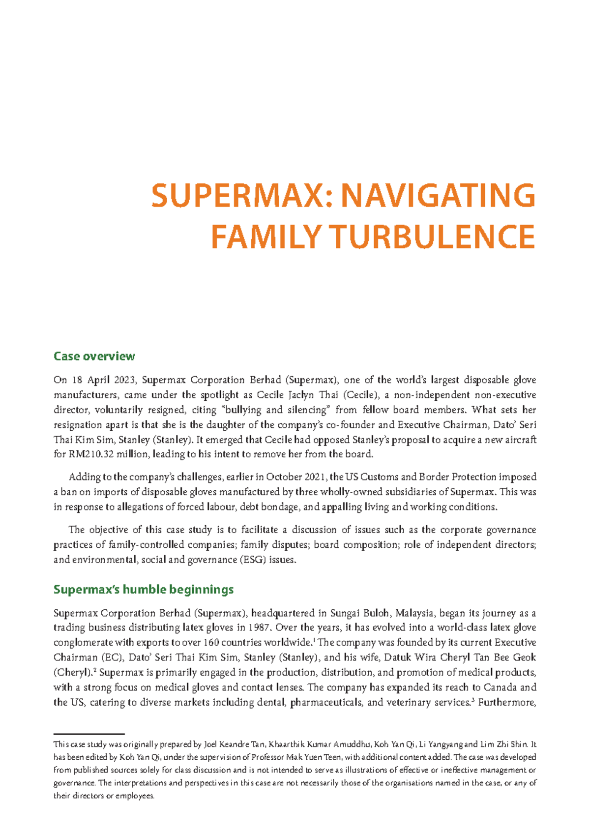 Supermax case study - SUPERMAX: NAVIGATING FAMILY TURBULENCE Case ...