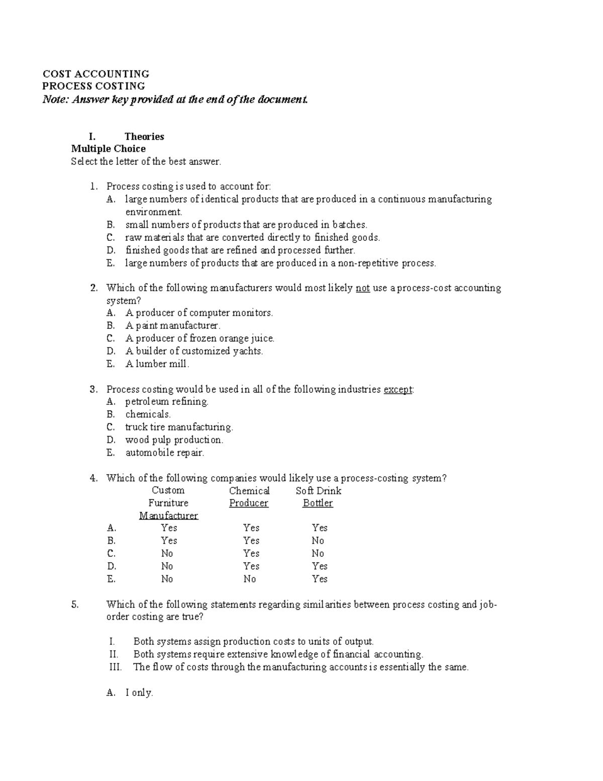 COST ACCOUNTING (COST 101) TEST BANK: PROCESS COSTING QUESTIONS - Studocu