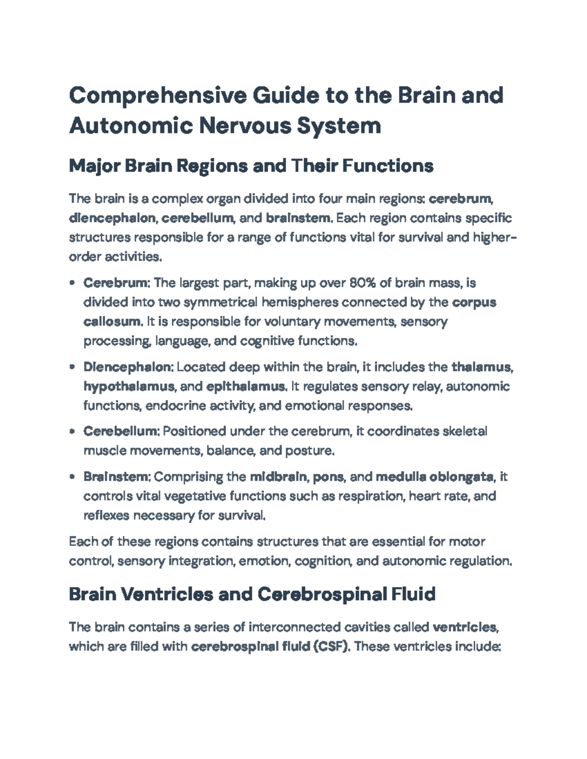 Comprehensive Overview of Brain Anatomy & Autonomic Nervous System ...