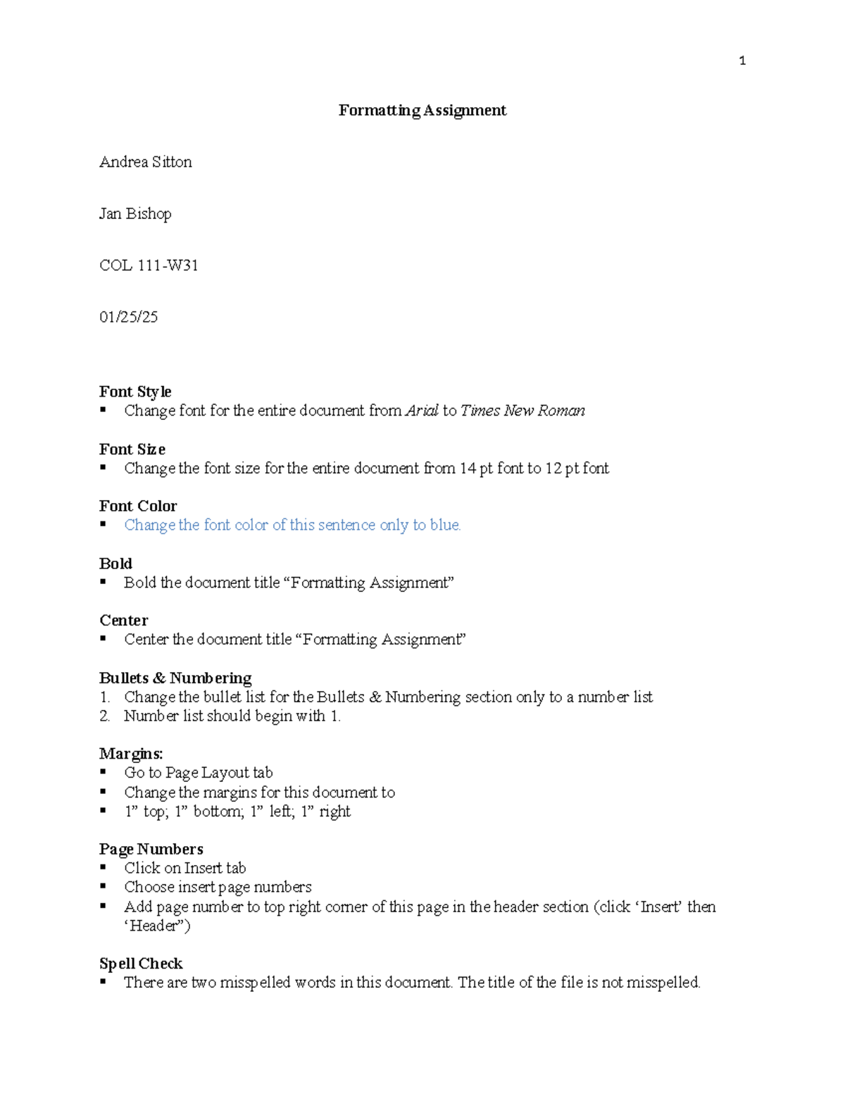 Andrea Sitton Formatting - 1 Formatting Assignment Andrea Sitton Jan ...
