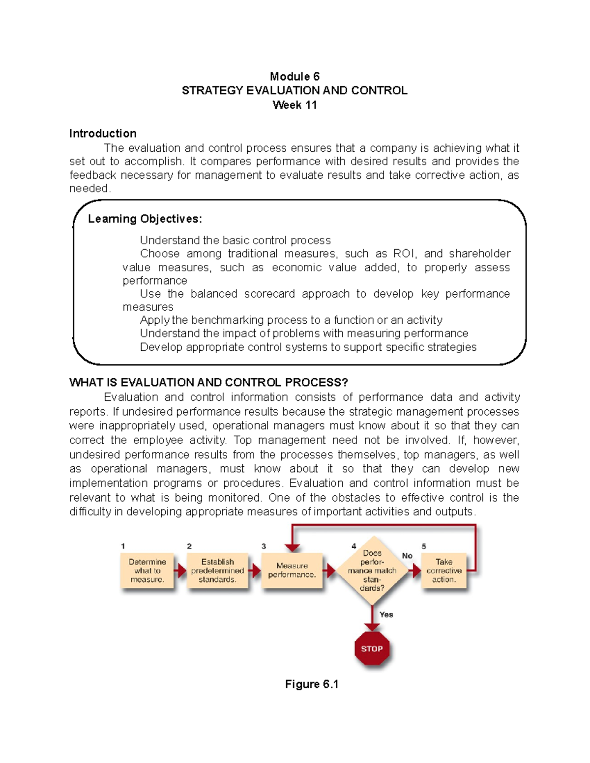 Module 6 - Module 6 STRATEGY EVALUATION AND CONTROL Week 11 ...