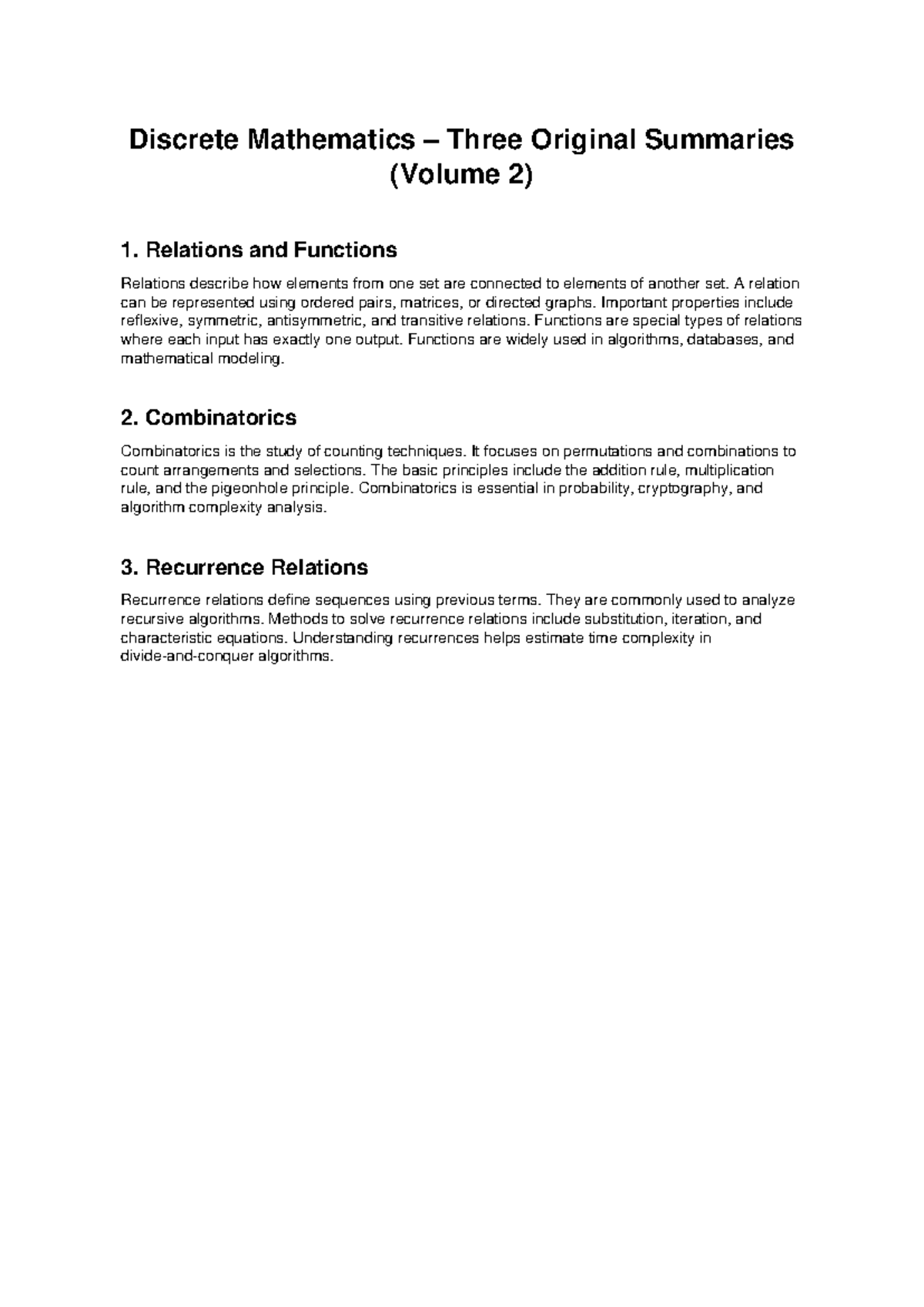 Discrete Mathematics (MATH101) Volume 2: Key Concepts & Summaries - Studocu