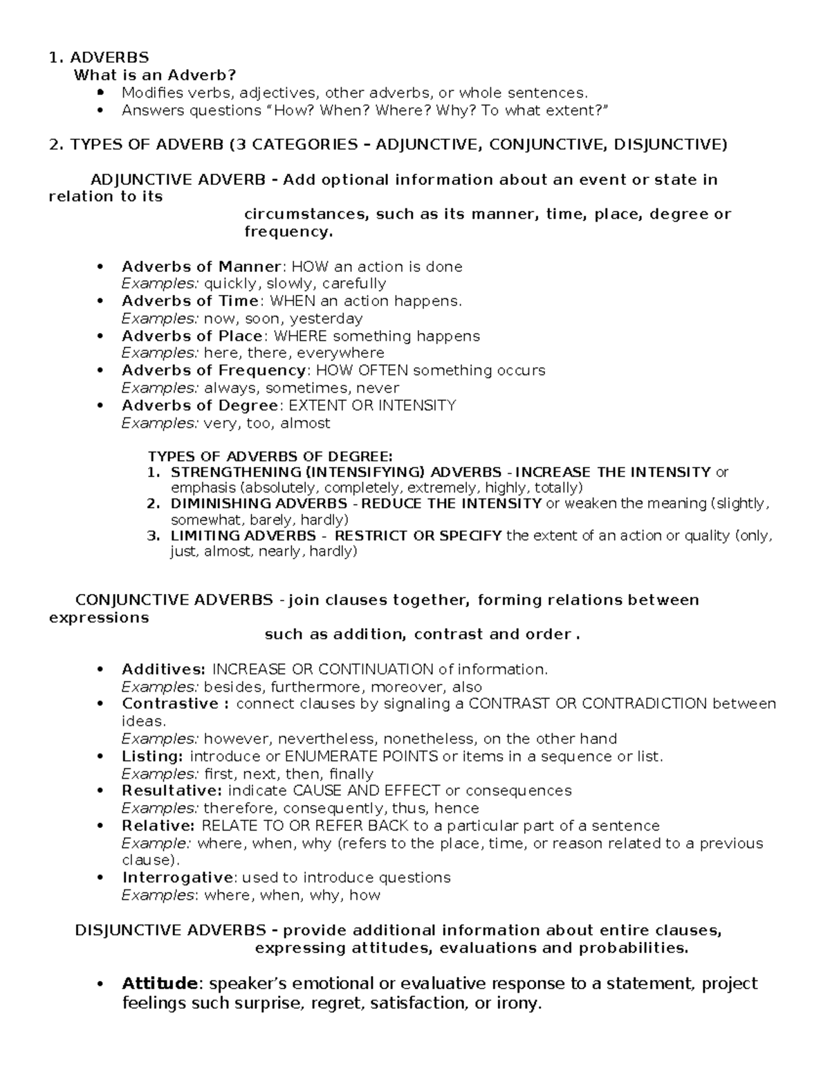 ADVERBS REVIEWER: TYPES, FUNCTIONS, AND PLACEMENT - Studocu