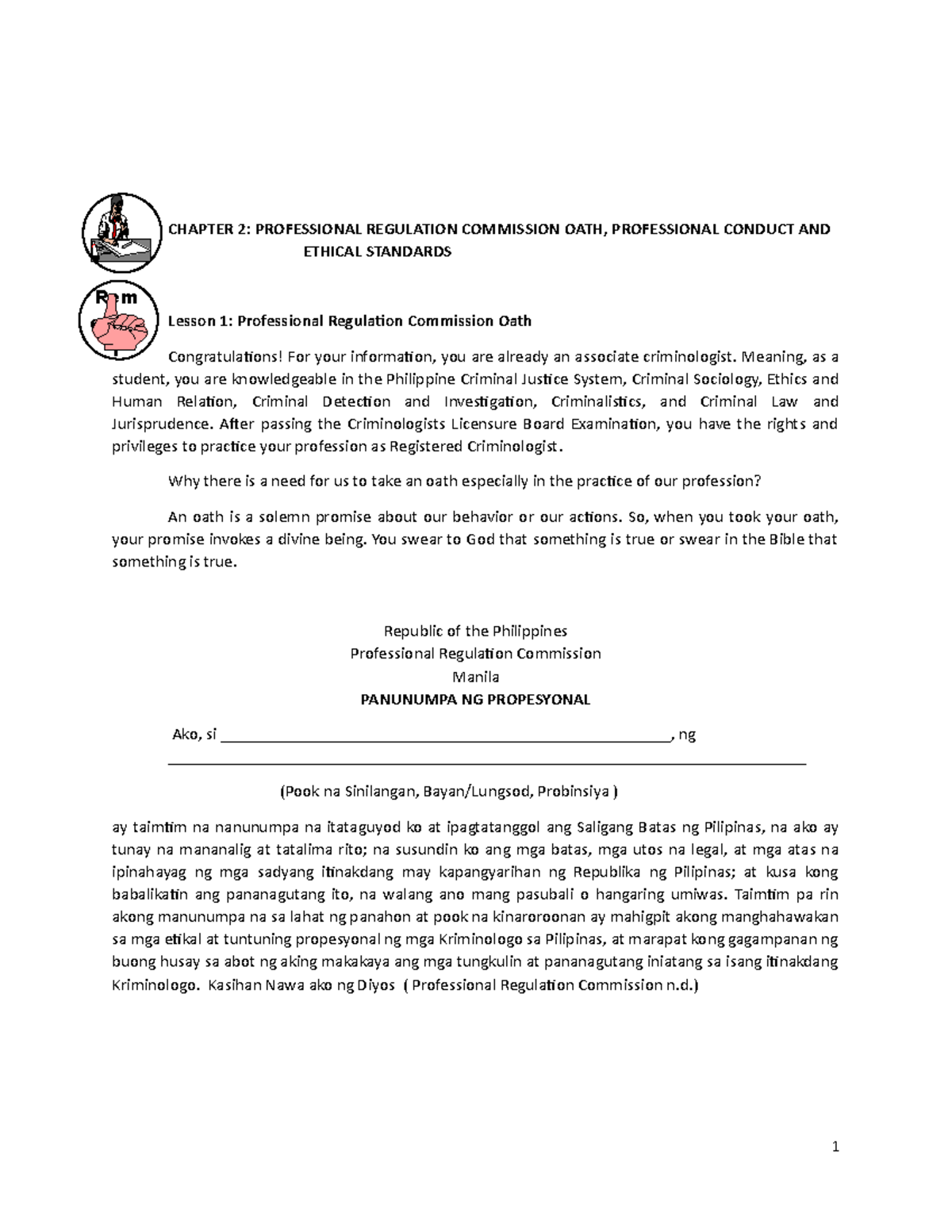 Chapter 2-3 Professional Regulation: Oath, Conduct, and Ethical ...