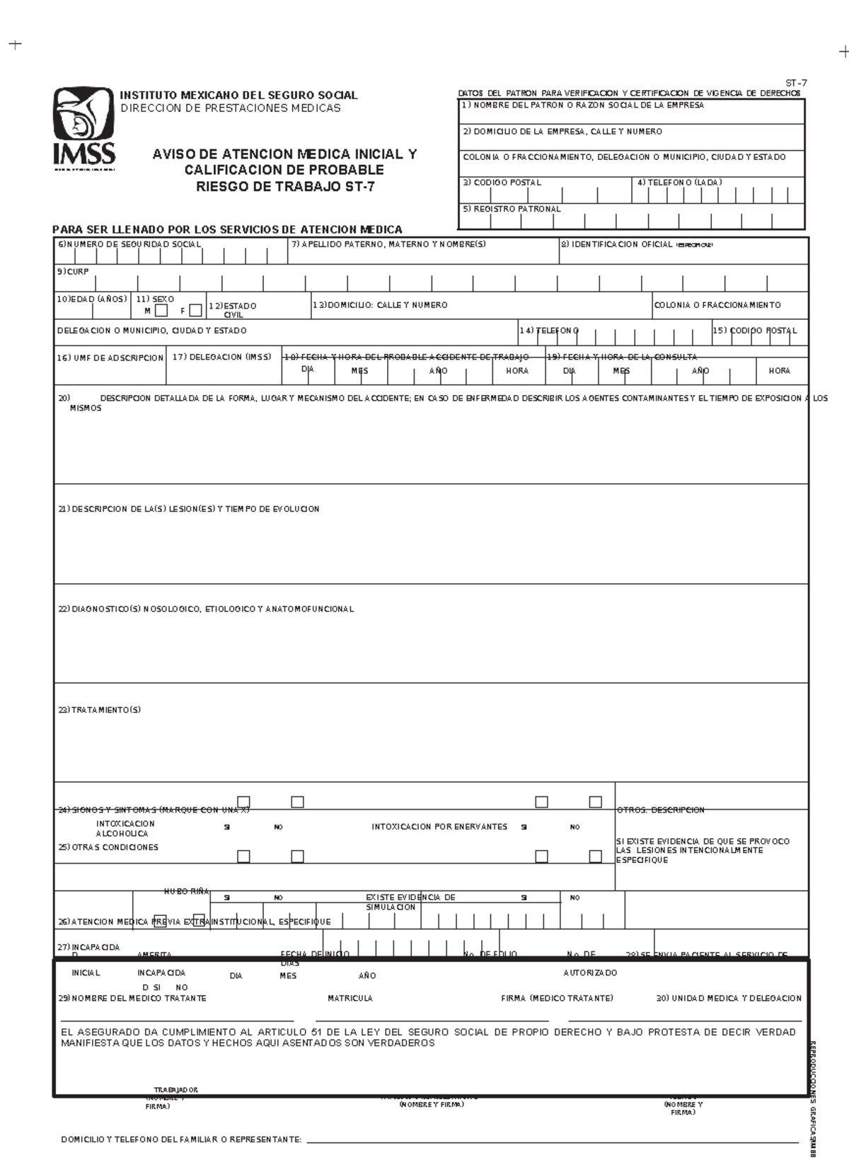 Formato ST-7, Aviso de atención medica inicial y calificación de ...
