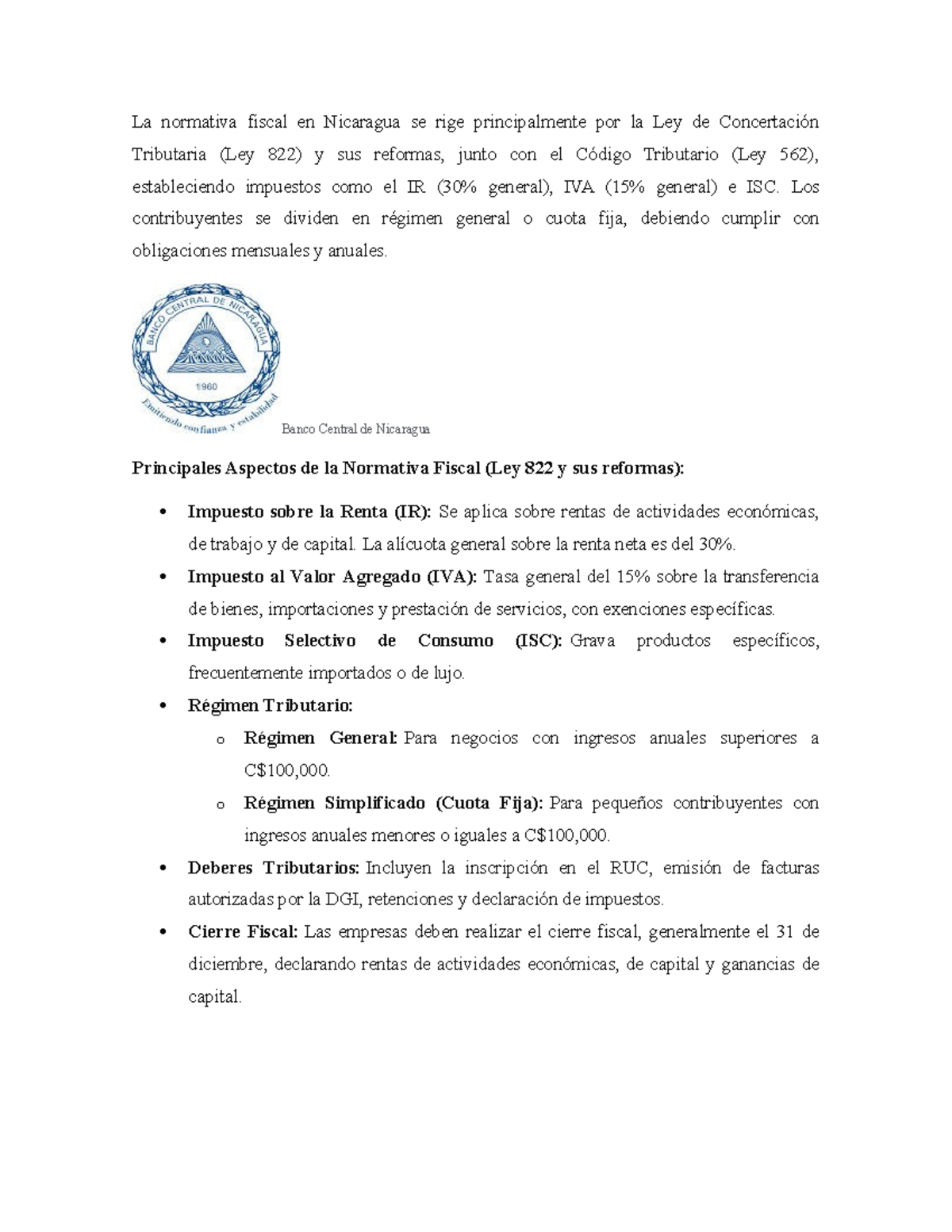 Normas Fiscales en Nicaragua: Ley 822 y Ley 562 Explicadas - Studocu