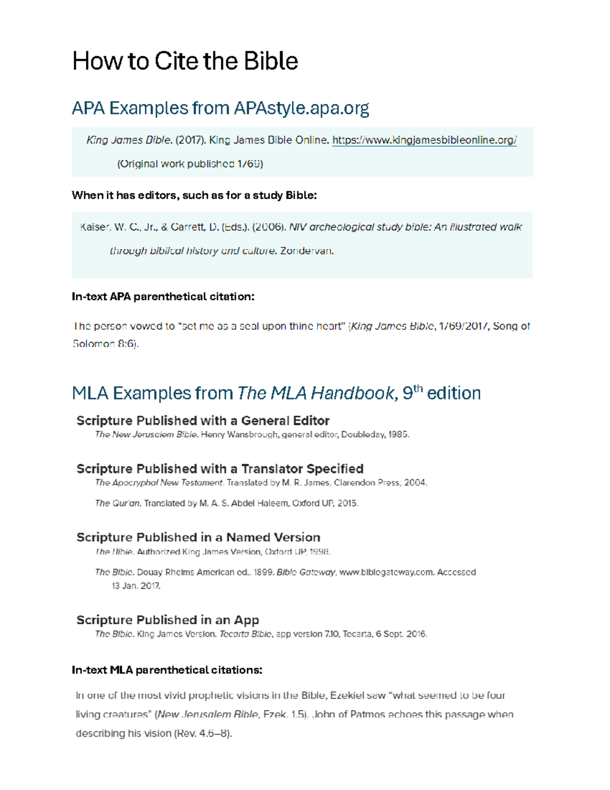 Citing the Bible in MLA and APA - UNIV 100 - How to Cite the Bible APA ...