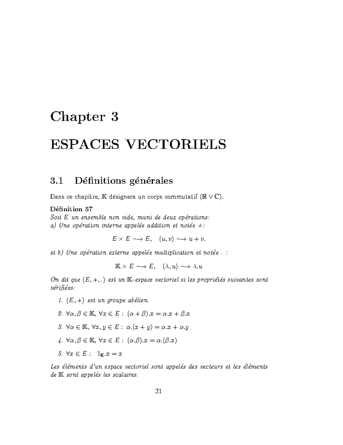 ALGÃ BRE II chapter 3 - espaces vectoriels - Chapter 3 ESPACES ...