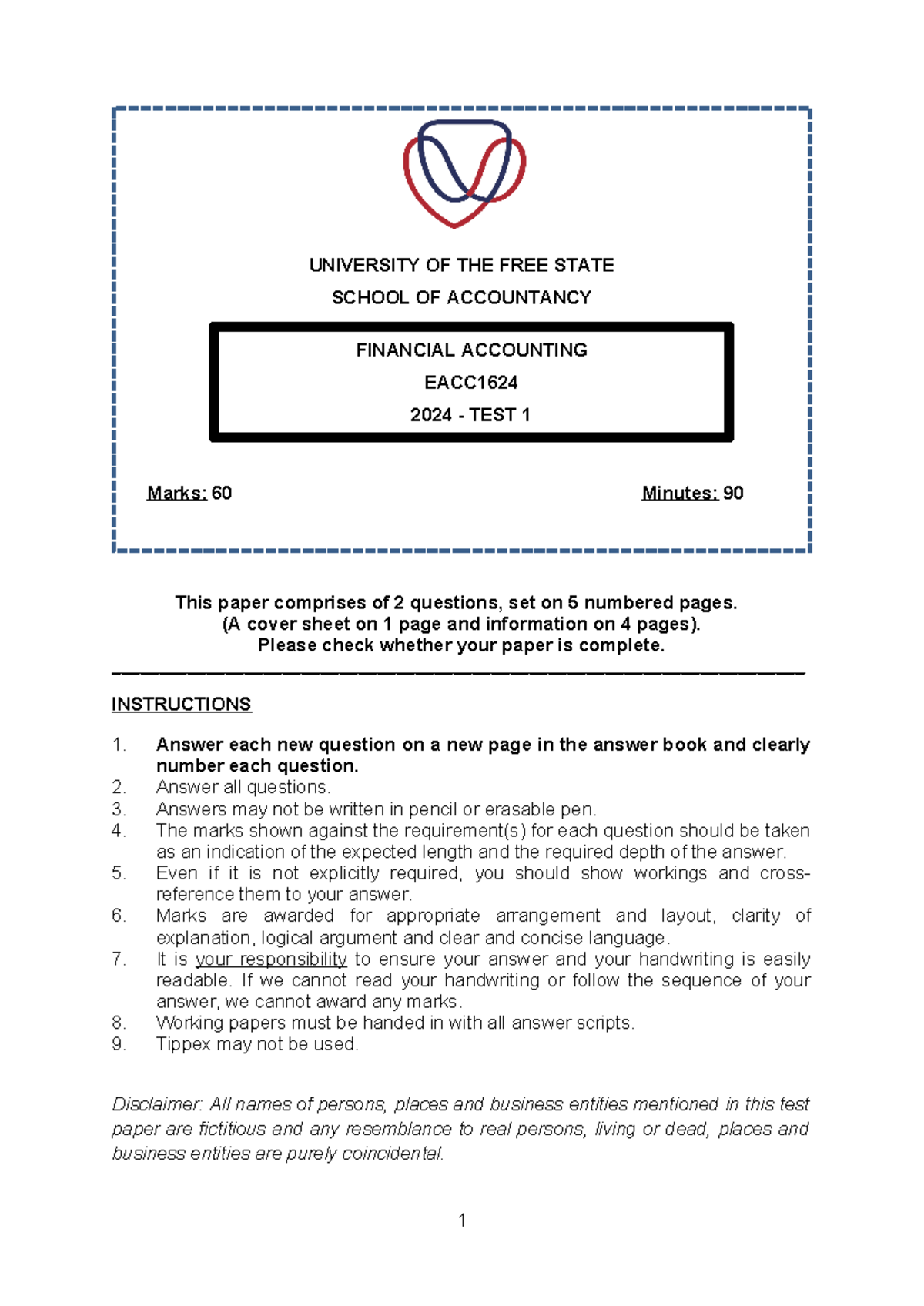 EACC1624 Financial Accounting Test 1 2024 - Complete Guide - Studocu