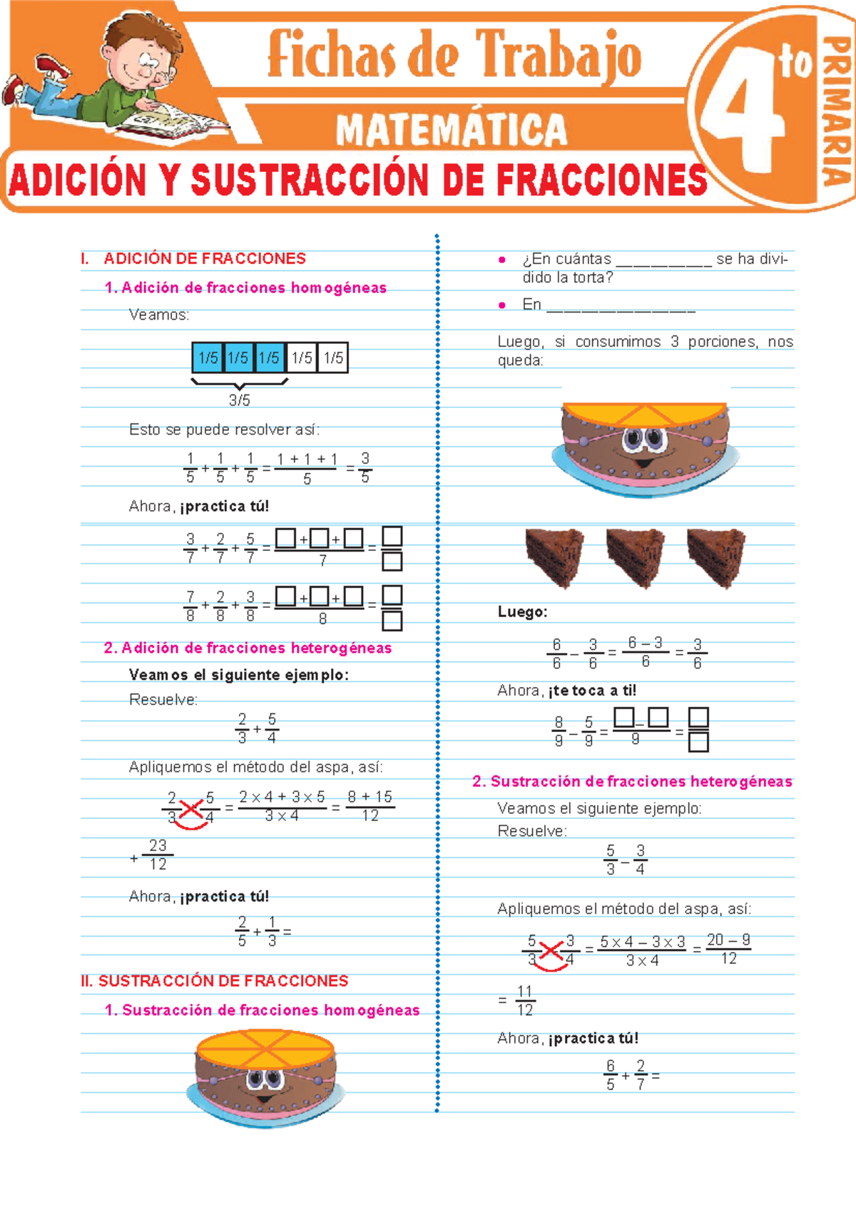 Adición y Sustracción de Fracciones para 4to Grado de Primaria - Studocu