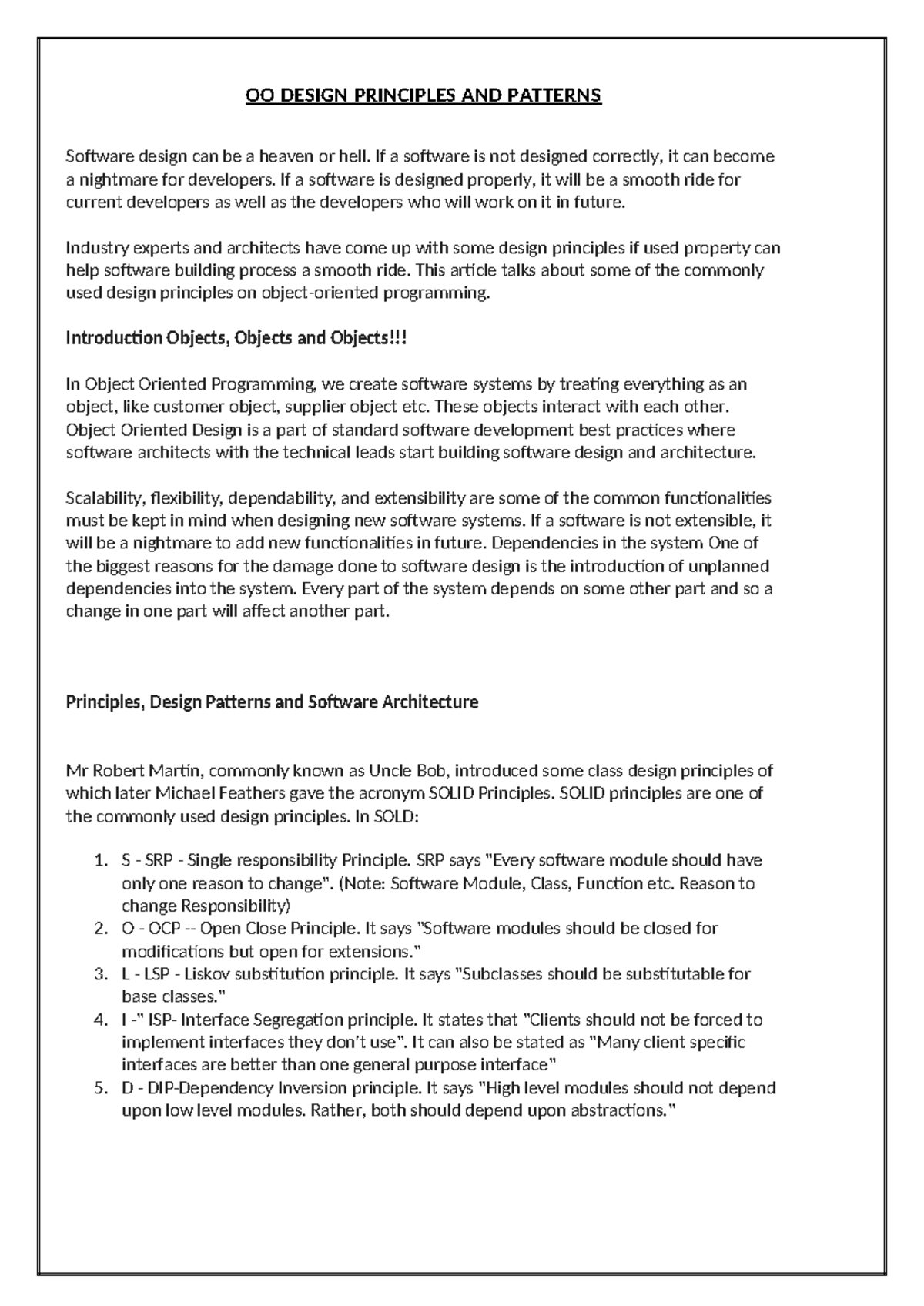 Lecture 10 - OO Design Principles & Patterns Overview - Studocu
