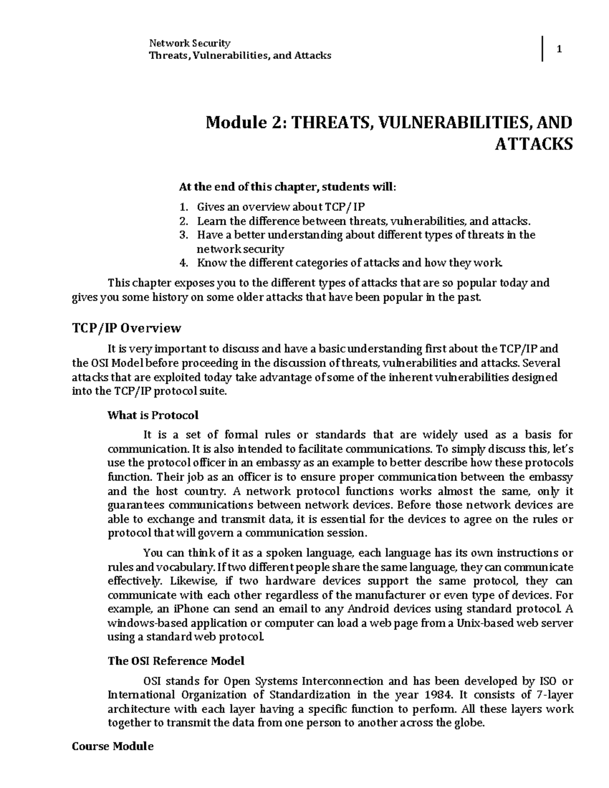 Network Security: Threats, Vulnerabilities, and Attacks - Module 2 - Studocu