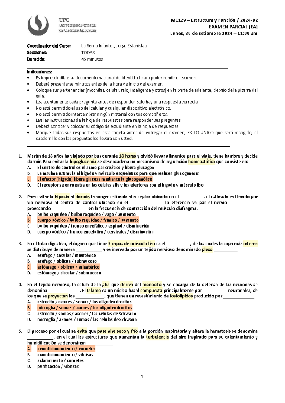 ME129 Estructura y Función EXAMEN PARCIAL (EA) 30 Septiembre 2024 - Studocu