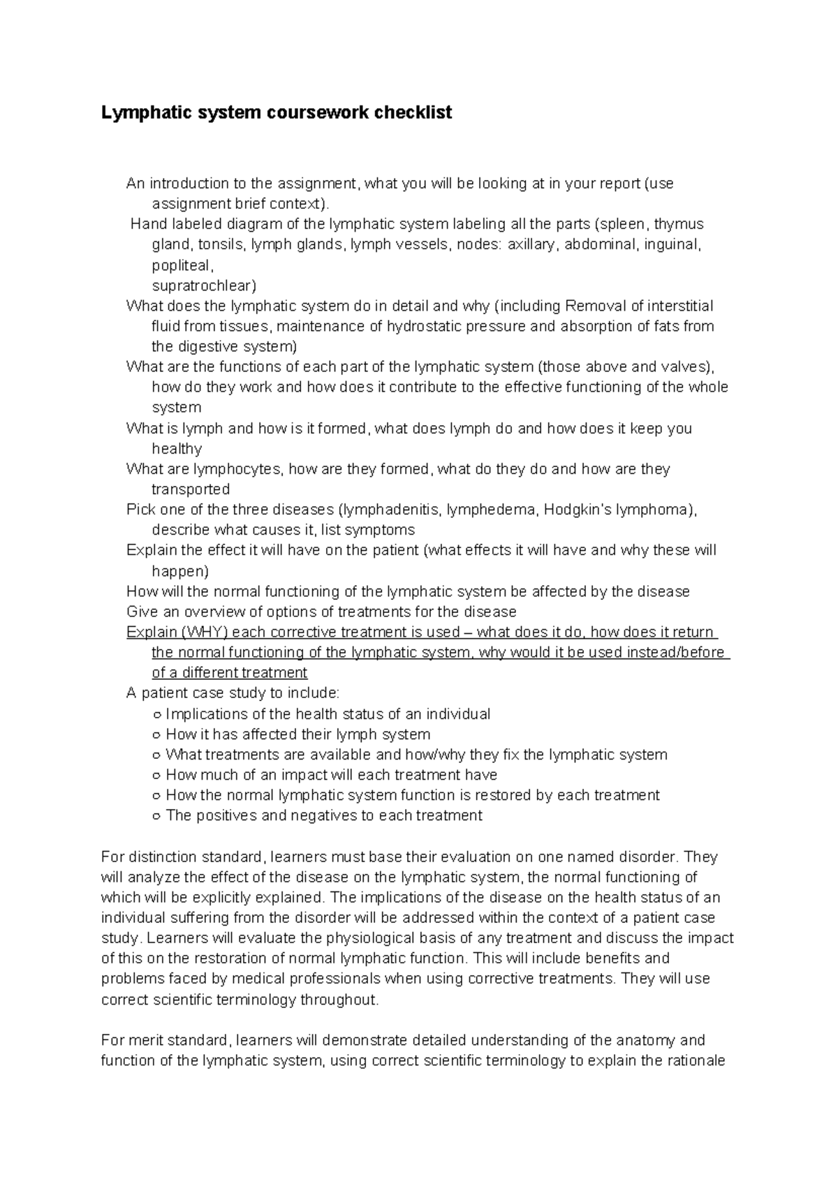 Lymphatic System Coursework Checklist: Detailed Report Guide - Studocu
