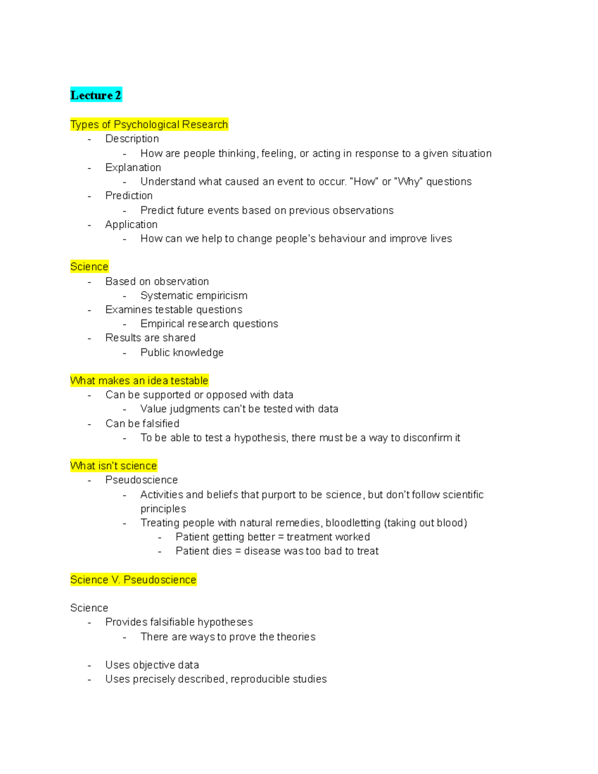 2801 Lecture Notes: Types of Psychological Research and Methods - Studocu