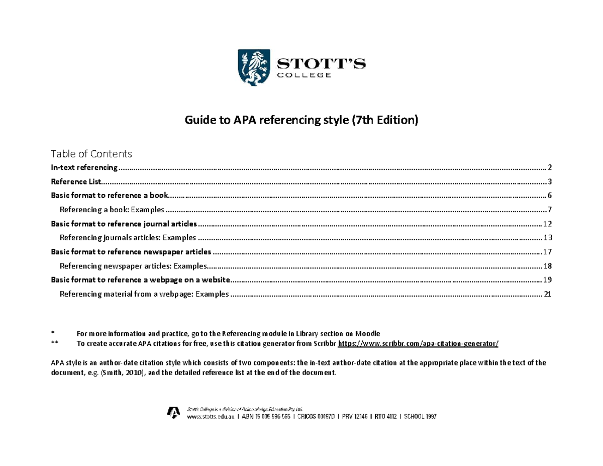 APA Referencing Guide (7th Ed.): Comprehensive Citation Instructions ...