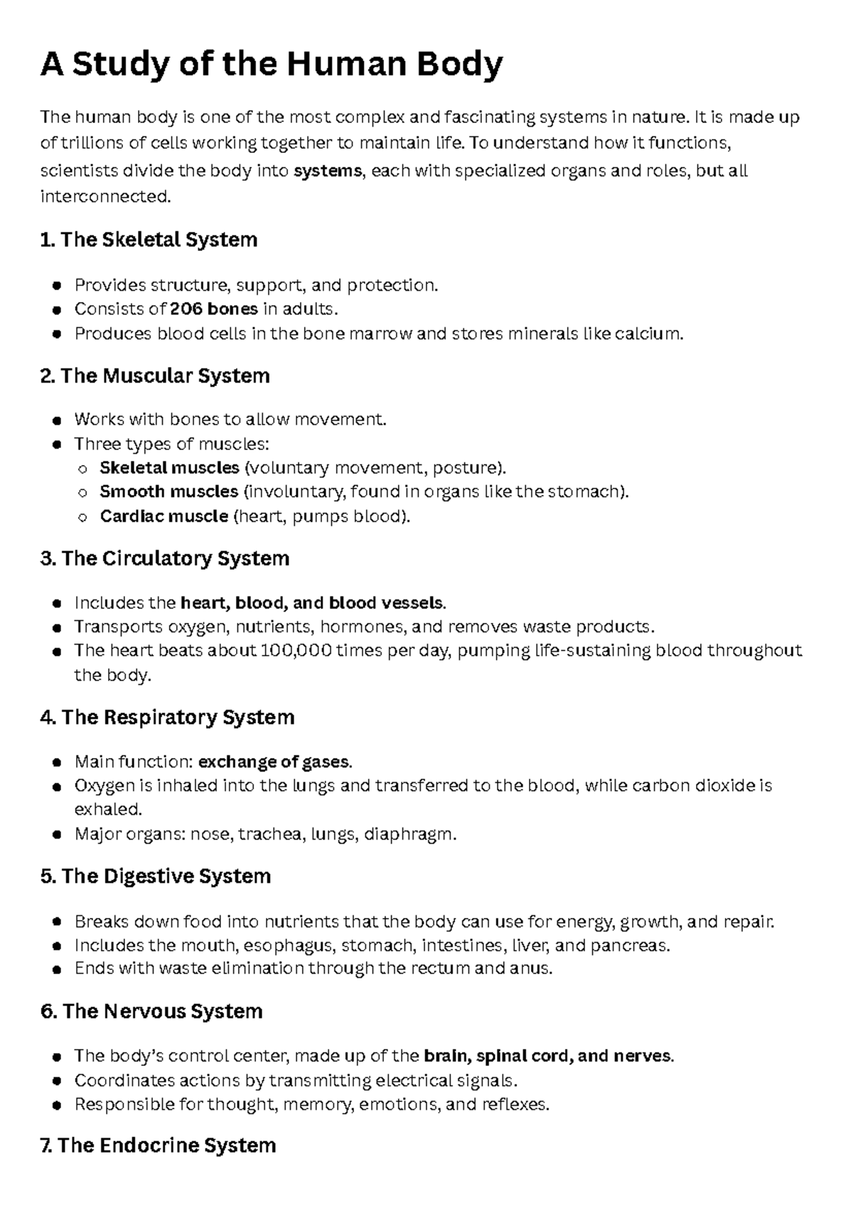 Human Body Systems Overview: Anatomy & Functions - Studocu