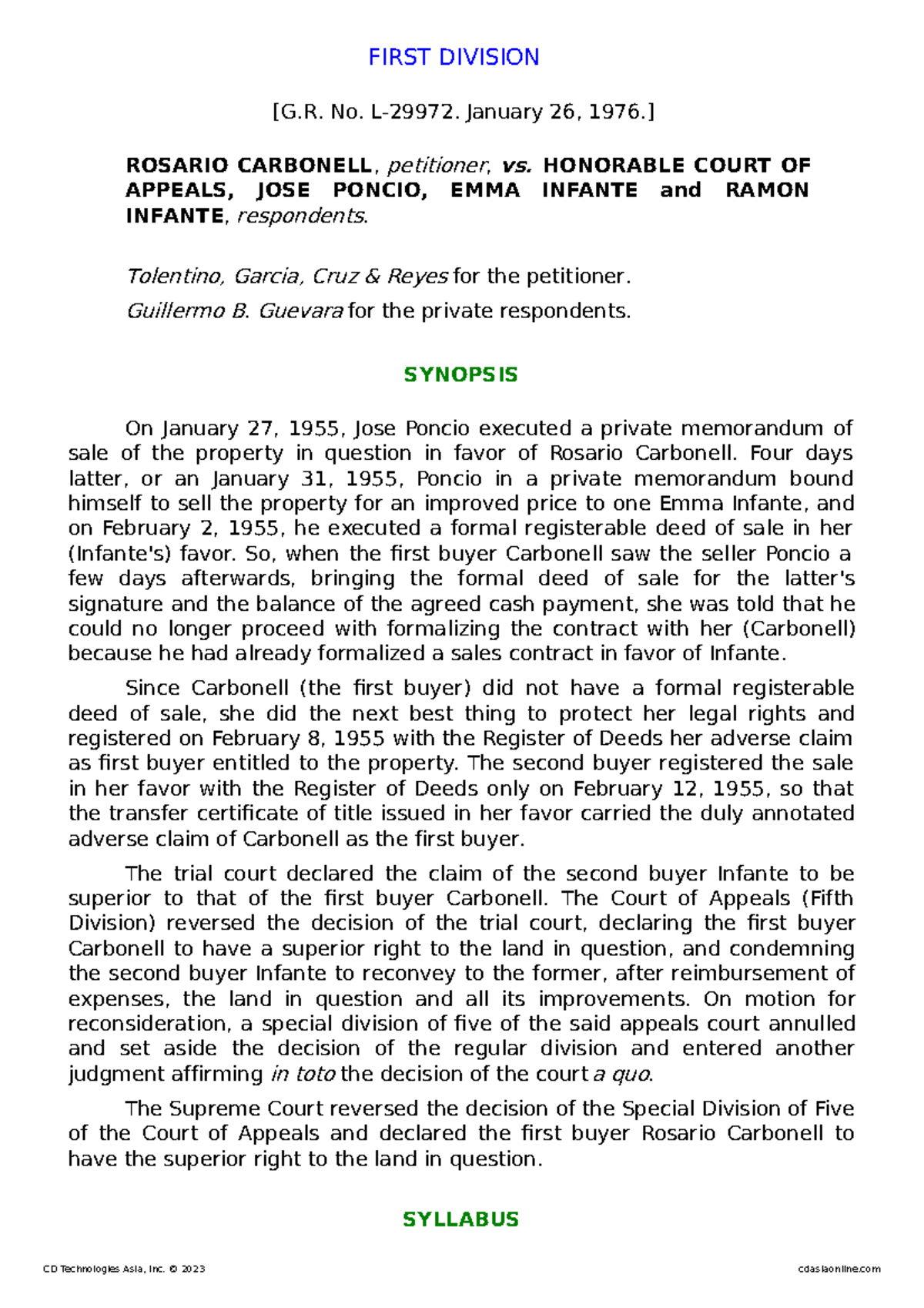 20. Carbonell v. CA - full text - FIRST DIVISION [G. No. L-29972 ...