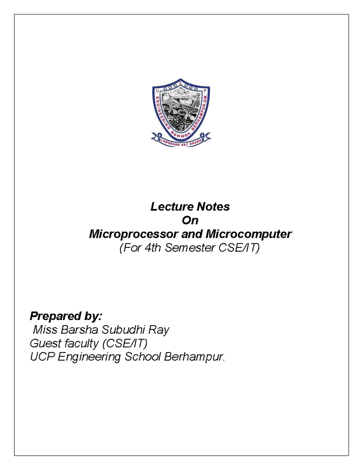 Lecture Notes on Microprocessors and Microcomputers (4th Sem) - Studocu