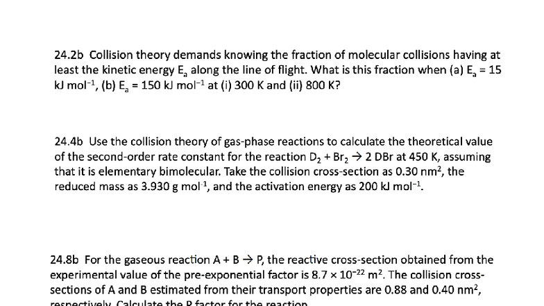 Post Midterm Practice Problems for Chem 24: Collision Theory & Rate ...