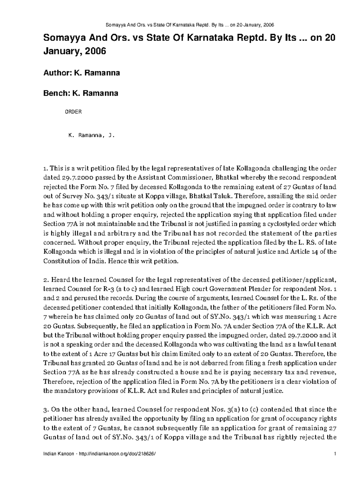 Somayya & Ors. vs State of Karnataka - Writ Petition Order (Jan 2006 ...
