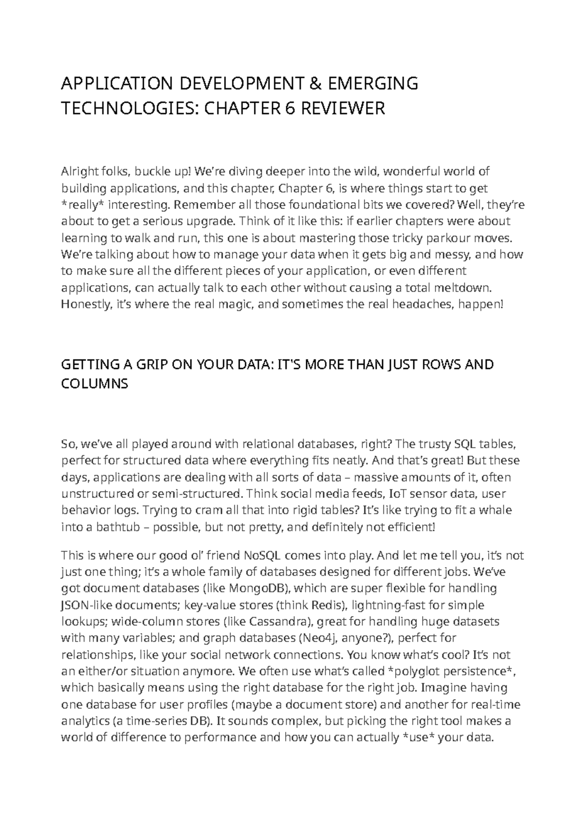 APPLICATION DEVELOPMENT EMERGING TECHNOLOGIES: CHAPTER 6 MASTERING DATA ...