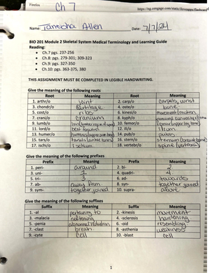BIO 202 Module 2 Learning Guide: Cardiovascular System Terminology ...