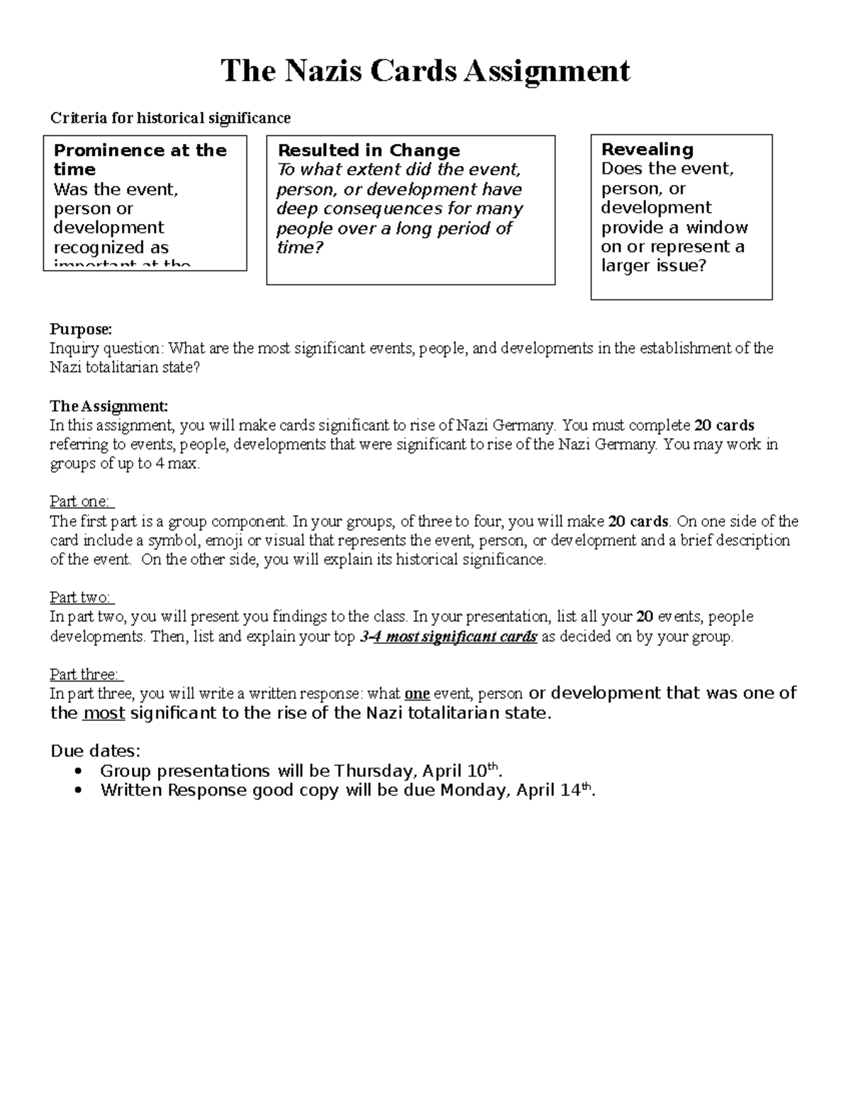 Nazi Germany Cards Assignment (HIST 101): Key Events & Significance ...