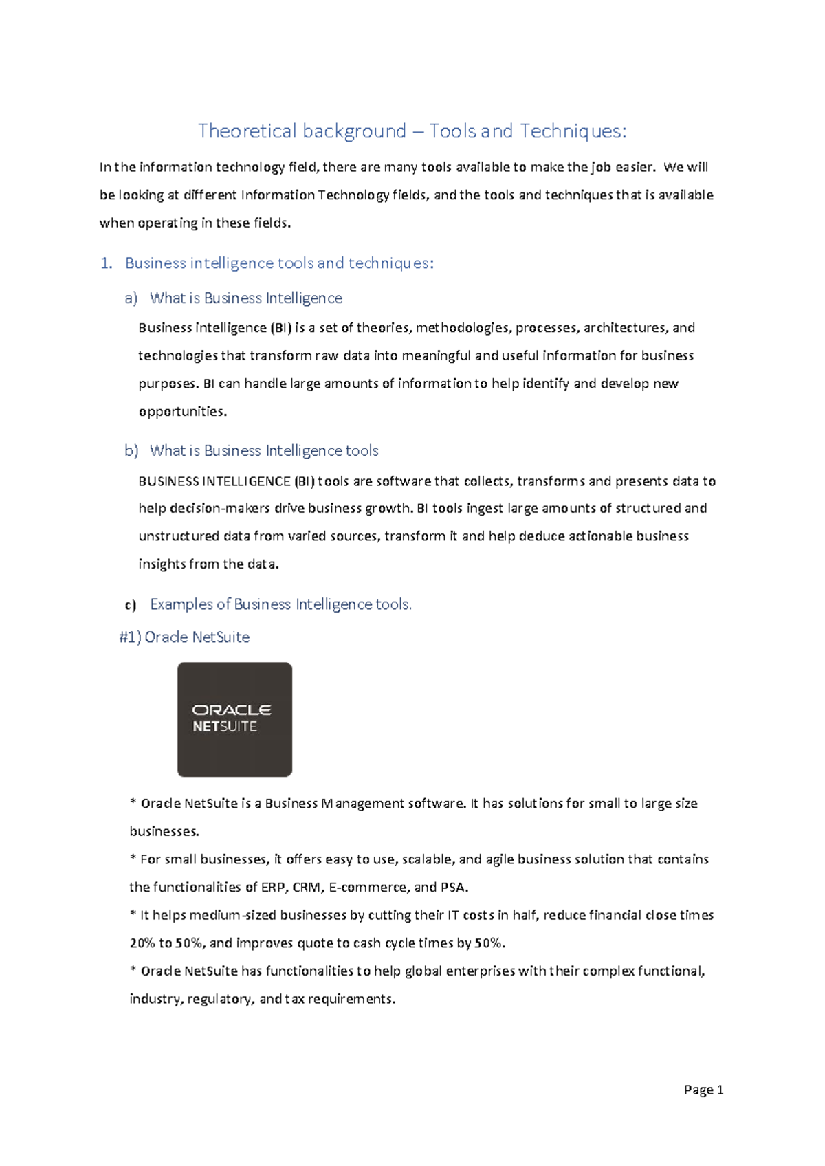 Section 1 - Theoretical background - tools and techniques 1 ...