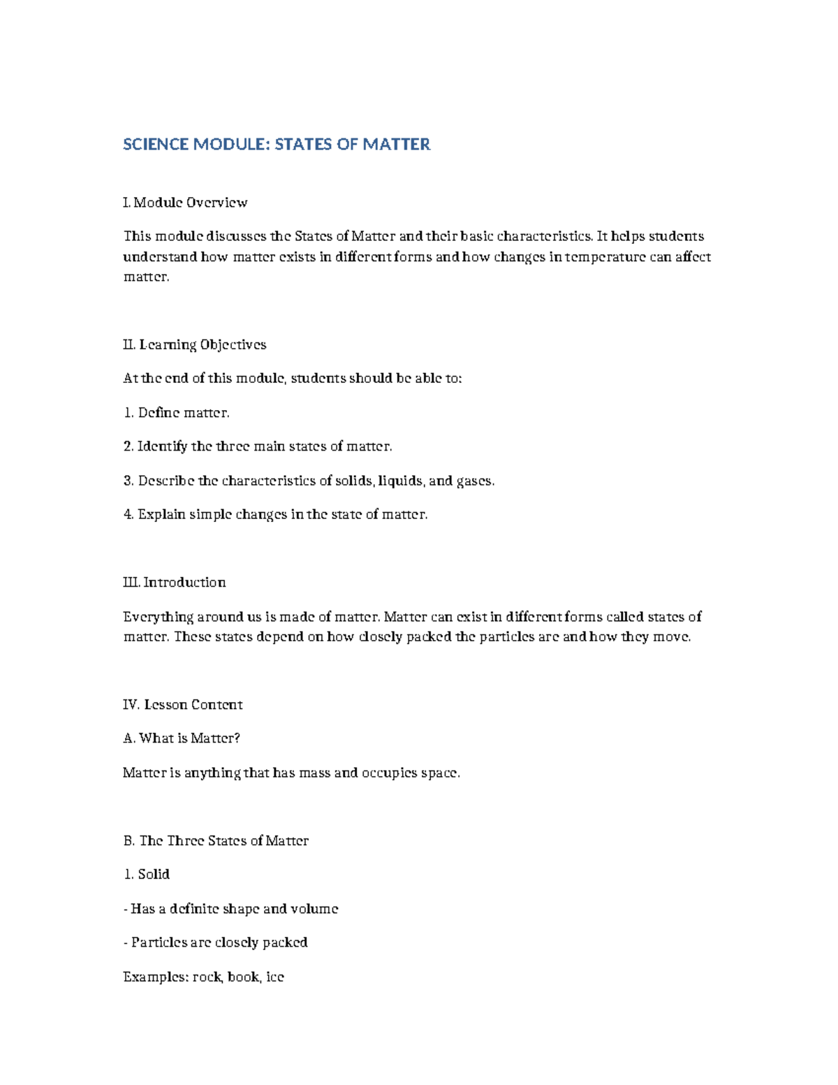 SCI 101: States of Matter - Module Overview and Key Concepts - Studocu