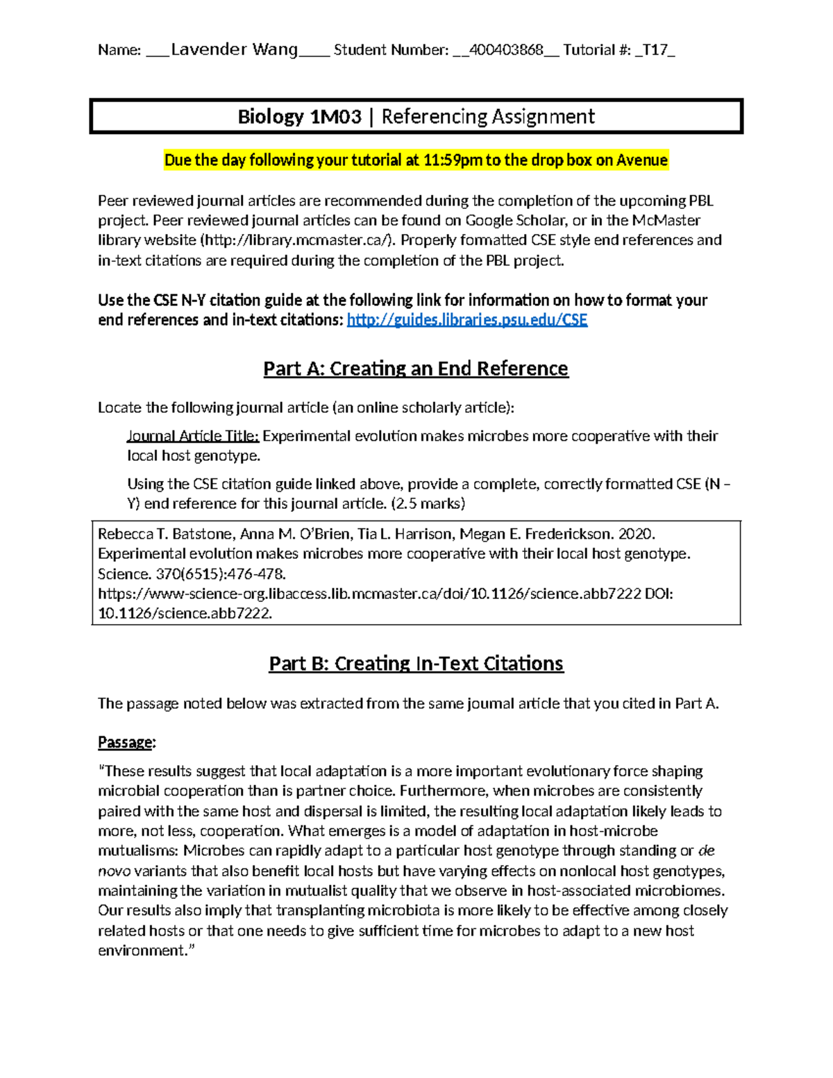 Tutorial 1 Assignment - Referencing - W24 - Name: Lavender Wang ...