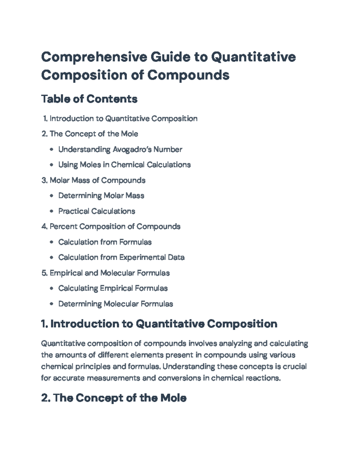 Understanding Quantitative Composition in Chemistry (CHEM 101 ...